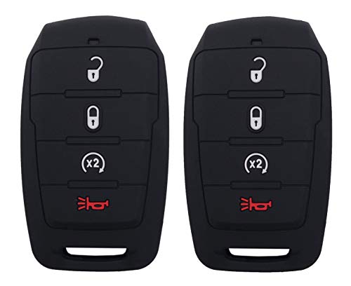 Silicone Key Fob Cover Case Protector Fit for 2019-2020 RAM 1500 Accessories 4 Buttons Keyless Entry Remote Control Car Key Fob Skin Jacket Holder (Black 2 Pack)