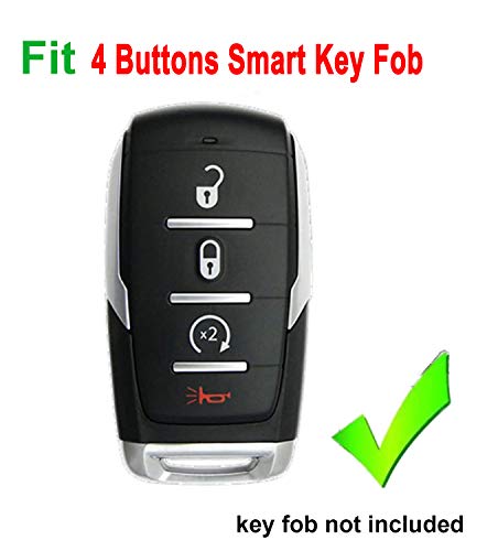 Silicone Key Fob Cover Case Protector Fit for 2019-2020 RAM 1500 Accessories 4 Buttons Keyless Entry Remote Control Car Key Fob Skin Jacket Holder (Black 2 Pack)