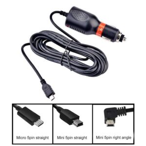 5V 2A Mini Mico USB Ports Car Cigarette Adapter Lighter Power with 3.5m Cable Switch Line for DVR Dash Cam Charging,Input 8V-30V (Mini 5p Right Angel)