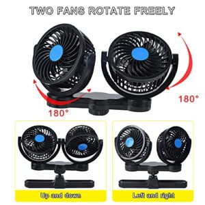 Car Fans, 12V Car Cooling Fan with 360° Rotatable Dual Head Stepless Speed Regulation Rear Seat Air Fan for Sedan SUV RV Boat