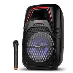 shinco portable pa speaker system, powerful bluetooth speaker with wireless microphone, 8 inch subwoofer, balanced sound, great for outdoor party