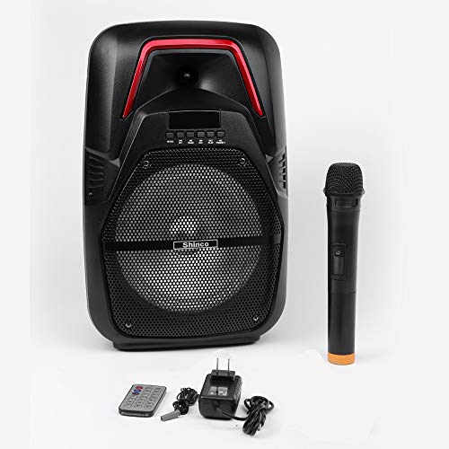 Shinco Portable PA Speaker System, Powerful Bluetooth Speaker with Wireless Microphone, 8 inch Subwoofer, Balanced Sound, Great for Outdoor Party