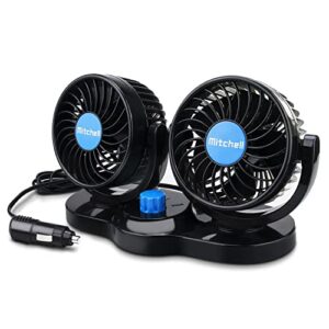 jhua 12v electric car fan 360 degree rotatable 2 speed 4in dual head car auto cooling air circulator fan quiet – cigarette lighter for van suv rv boat auto vehicles golf (black