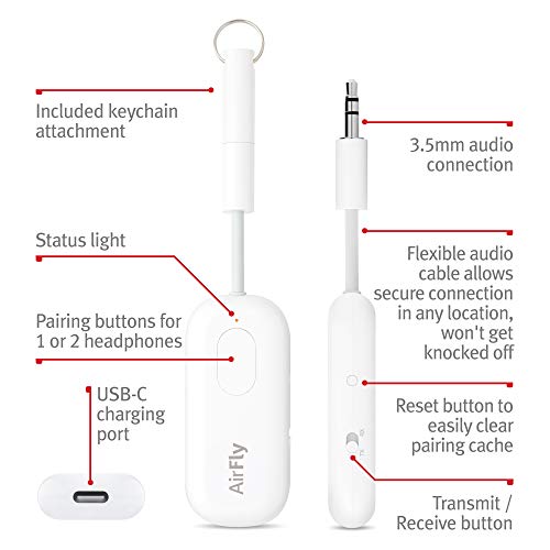 Twelve South AirFly Duo | Wireless Transmitter & AirFly Pro | Wireless Transmitter/Receiver with Audio Sharing for up to 2 AirPods/Wireless Headphones to Any Audio Jack