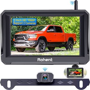 rohent r3 hd 1080p digital wireless backup camera with 5” monitor license plate hitch rear view camera system for cars,trucks,campers ip69 waterproof front /rear view switchable 8 ir night vision