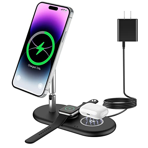 GEJIUCAI 3 in 1 Magnetic Wireless Charger, Adjustable Charging Station for Apple iPhone/iWatch/Airpods, for iPhone 14 13 12 Pro Max Mini, Airpods 3/2/Pro, iWatch 7/6/SE/5/4/3/2