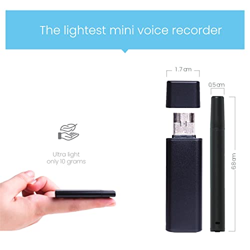 LightREC - Mini Voice Activated Recorder, Lightweight Aluminium Case, 26 Hours Recording Battery Time, 94 Hours Capacity - by aTTo Digital