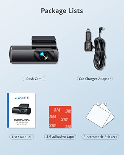 Dash Cam 1080P Car Camera, EUKI WiFi Dash Camera for Cars, Dash Cam Front with Night Vision, 170°Wide Angle, 24 Hours Parking Monitor, Loop Recording, G-Sensor, APP Control, Support 128GB Max