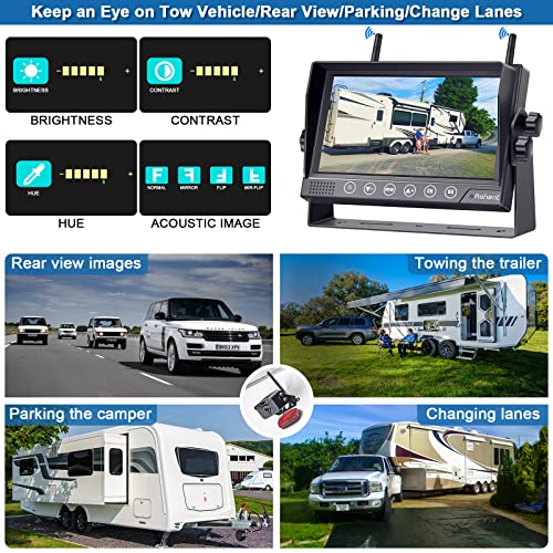 Rohent RV Backup Camera Wireless HD1080P 2 Cameras with 7 Inch Touch Key DVR Monitor Stable Digital Signals Rear View Camera System IP69K Waterproof Pigtail Wire Adapter for Furrion Pre-Wired RVs R8