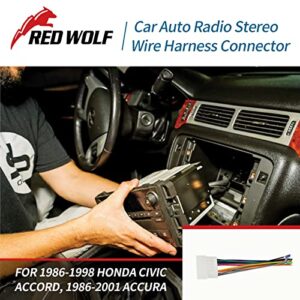 RED WOLF Radio Wiring Harness Adapter 16-Pin Connector Replacement for Honda Honda Accord Civic CRV 1986-1998, Acura Integra CL RL 1986-2001 Vehicles Aftermarket Stereo Cable Plug