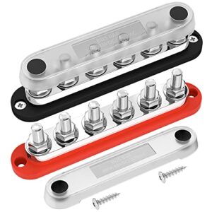 daiertek 300a bus bar 12v marine 12v power distribution block with cover 6 x 3/8″ (m10) terminal studs max 300v ac 48v dc positive & ground busbar for automotive car boat