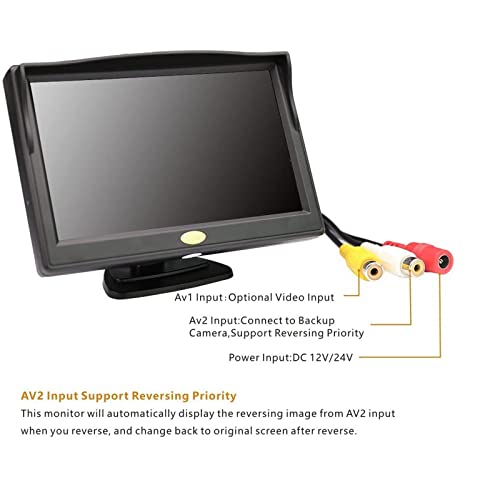 5 Inch TFT LCD Monitor Screen Display for Parking Rear View Backup Camera with 2 Optional Bracket(Suckers Mount and Normal Adhesive Stand), Camera not Included, Monitor Only,Support 9-36V