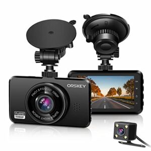 orskey dash cam for cars front and rear 1080p full hd in car camera dual lens dashcam for cars 170 wide angle with loop recording and g-sensor