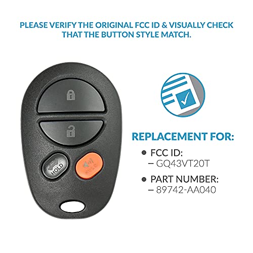 Keyless2Go Replacement for New Keyless Entry Remote Car Key Fob 4 Button FCC GQ43VT20T