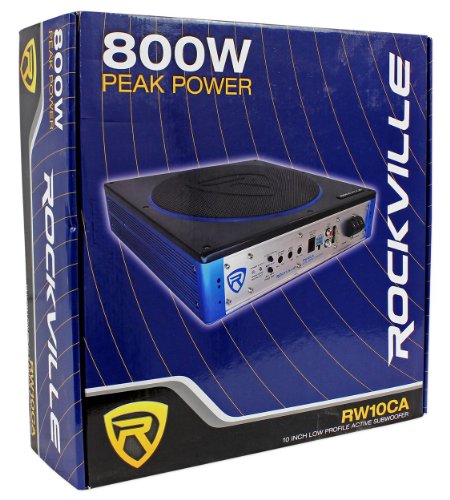 Rockville RW10CA 10" 800 Watt Under-Seat Slim Amplified Car Subwoofer +Wire Kit