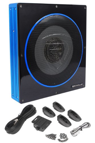 Rockville RW10CA 10" 800 Watt Under-Seat Slim Amplified Car Subwoofer +Wire Kit