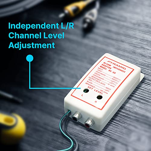 Pyramid High Low-Level Impedance Adaptor - Car Audio System RCA Line Output Converter Adapter w/ Adjustable Level Control - Works on Vehicle Amplifier, Equalizer, Home Theater Setup - Pyramid NS60