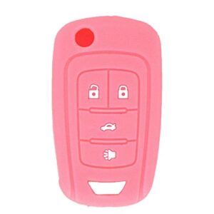 LemSa 2 Pack Keyless Entry Remote Car Flip Key Fob Outer Shell Cover Soft Rubber Silicone Protector Keyless Jacket Case for Chevrolet Camaro Cruze Chevy Equinox Sonic Terrain Key Fob, Black/Pink