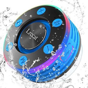 bluetooth shower speakers, portable wireless outdoor speaker with hd sound, bluetooth speaker with 8h playtime, fm radio, handsfree led light show with suction cup, ipx7 waterproof for travel/party