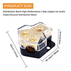 KEDAKEJI 1PACK 0/2/4 Gauge in 4/8 Gauge Out 2 Way Amp Copper Power Distribution Block for Car Audio Splitter