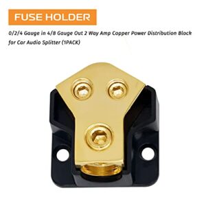 KEDAKEJI 1PACK 0/2/4 Gauge in 4/8 Gauge Out 2 Way Amp Copper Power Distribution Block for Car Audio Splitter