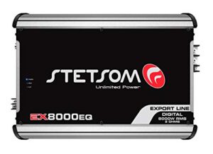 stetsom ex 8000 eq 2 ohm mono car audio amplifier, 8000.1 8k watts rms, 2Ω stable full range hd sound quality md crossover hpf lpf bass boost front rear bridge speaker