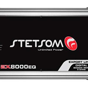 Stetsom EX 8000 EQ 2 Ohm Mono Car Audio Amplifier, 8000.1 8K Watts RMS, 2Ω Stable Full Range HD Sound Quality MD Crossover HPF LPF Bass Boost Front Rear Bridge Speaker