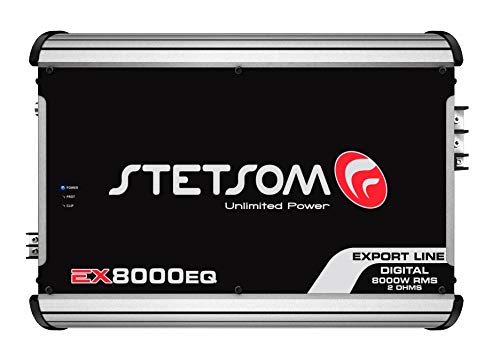 Stetsom EX 8000 EQ 2 Ohm Mono Car Audio Amplifier, 8000.1 8K Watts RMS, 2Ω Stable Full Range HD Sound Quality MD Crossover HPF LPF Bass Boost Front Rear Bridge Speaker