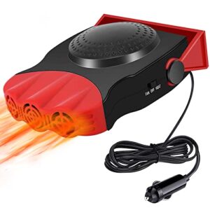 2023 car heater fan, 12v 150w portable car heater 2 in 1 fast heating car windshield defrost defogger auto ceramic heater fan (red) 1