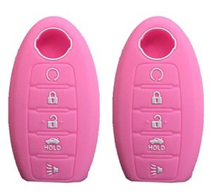 kawihen 2pcs silicone smart remote key fob cover protector for 350z 370z altima armada gt-r leaf pathfinder rogue sentra maxima murano versa 5 button cwtwb1u840 285e3-3sg0d (pink)