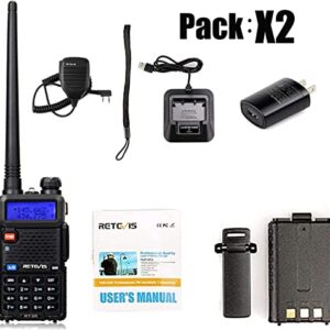 Retevis RT-5R Walkie Talkies Long Range, Dual Band 128CH High Power Handheld Two Way Radios, 1400mAh Rechargeable 2 Way Radios with Shoulder Mic, for Hunt, Hiking (2 Pack)