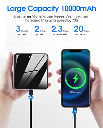 KLL Power Bank with Built in Cables, 10000mAh Slim Portable Charger LED Display, Small External Battery Pack with 4 Inputs and 5 Outputs Phone Charger for iPhone Samsung Huawei iPad etc