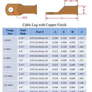 10 pcs WNI 2/0 Gauge x 3/8 Pure Copper Battery Welding Cable Lug Connector Ring Terminals