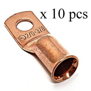 10 pcs WNI 2/0 Gauge x 3/8 Pure Copper Battery Welding Cable Lug Connector Ring Terminals