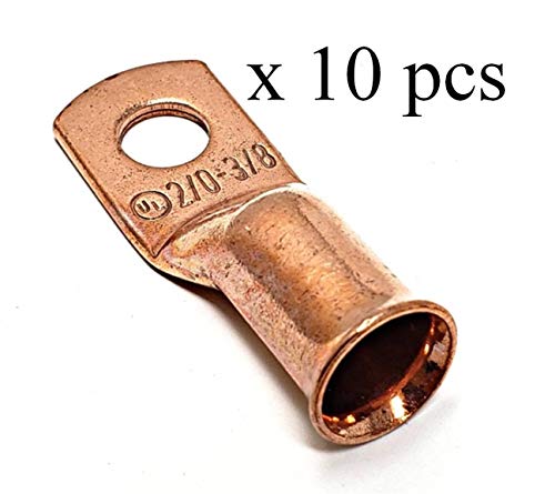 10 pcs WNI 2/0 Gauge x 3/8 Pure Copper Battery Welding Cable Lug Connector Ring Terminals