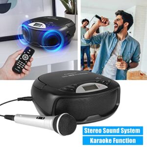 Gelielim Portable CD Boombox with Remote, FM Stereo Sound System, Bluetooth, Karaoke, Playback CD/MP3, Front Aux-in Port, Headphone Jack, Tiny Body, LCD Display, Supported AC/DC