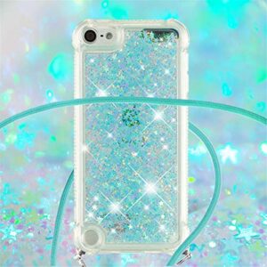 iPod Touch 7 Case, Touch 6 Case, Touch 5 Case, Gift_Source Bling Liquid Glitter Flowing Case Soft Silicone Cover Shell with Neck Strap Lanyard for iPod Touch 5th/6th/7th Generation [Silver Blue Star]