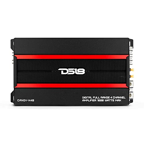 DS18 CANDY-X4B Amplifier in Black - Class D, 4 Channels, 1600 Watts Max, Digital, 2/4 Ohm - Don't Sacrifice Space for Power - Compact Mini Ampflier for Speakers in Car Audio System