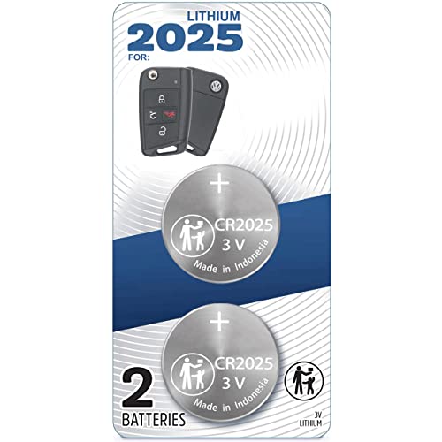 (2 Pack) CR2025 2025 Remote Key Fob OEM Battery for Flip Key Compatible with VW Shell Case Cover Replacement for 2015-2021 Atlas GTI Golf AllTrack R SportWagen e-Golf Jetta Part # 5G6 959 752 BG