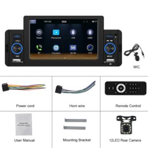 Single Din Apple Carplay Car Stereo with Android Auto, podofo 5'' HD Touchscreen Radio Support Bluetooth FM Radio Android/iOS Mirror Link/USB/TF/AUX-in, Car Audio Receivers with Backup Camera