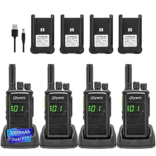 Olywiz Walkie Talkies for Adults Rechargeable GMRS Radio Long Range 3000mAh 2 Way Radio 16CH Display Emergency Alarm VOX for Business Outdoor School Security 4 Pack