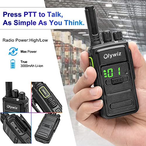 Olywiz Walkie Talkies for Adults Rechargeable GMRS Radio Long Range 3000mAh 2 Way Radio 16CH Display Emergency Alarm VOX for Business Outdoor School Security 4 Pack