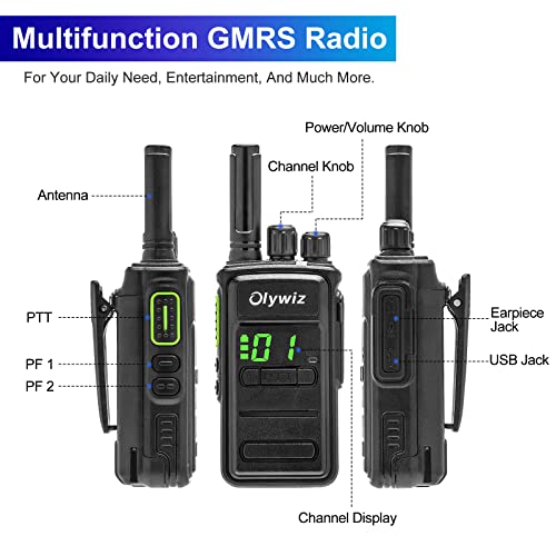 Olywiz Walkie Talkies for Adults Rechargeable GMRS Radio Long Range 3000mAh 2 Way Radio 16CH Display Emergency Alarm VOX for Business Outdoor School Security 4 Pack