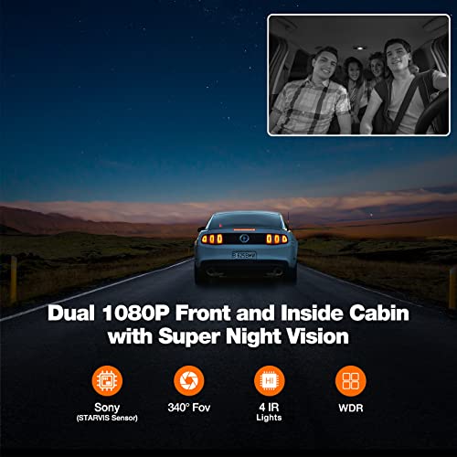 Kingslim D1 Pro 2K Dash Cam Front and Inside with Wi-Fi GPS - 2K/1080P Dual Car Camera Driving Recorder, Super Night Vision with 340° Wide Angle, 24H Parking Monitor (No Card)