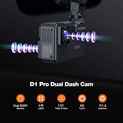 Kingslim D1 Pro 2K Dash Cam Front and Inside with Wi-Fi GPS - 2K/1080P Dual Car Camera Driving Recorder, Super Night Vision with 340° Wide Angle, 24H Parking Monitor (No Card)