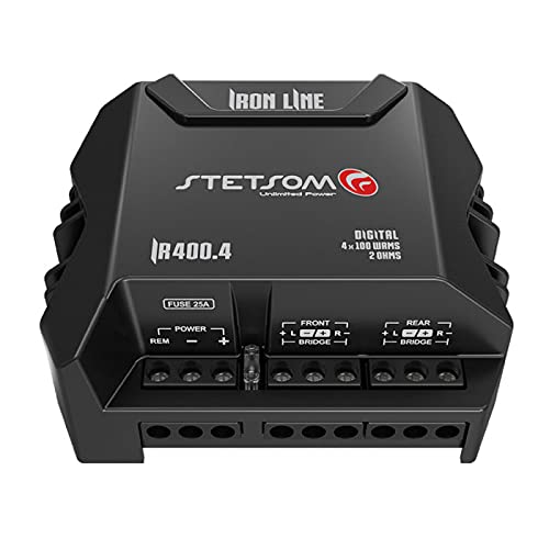 Stetsom IR 400.4 2 Ohms Compact Digital 4 Channels Amplifier, IRON LINE, 400 Watts RMS 400x4, 2Ω Stable, Multichannel Digital Car Audio Amp TS, Full-Range Sound Quality, Crossover