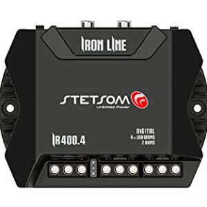 Stetsom IR 400.4 2 Ohms Compact Digital 4 Channels Amplifier, IRON LINE, 400 Watts RMS 400x4, 2Ω Stable, Multichannel Digital Car Audio Amp TS, Full-Range Sound Quality, Crossover