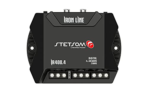 Stetsom IR 400.4 2 Ohms Compact Digital 4 Channels Amplifier, IRON LINE, 400 Watts RMS 400x4, 2Ω Stable, Multichannel Digital Car Audio Amp TS, Full-Range Sound Quality, Crossover