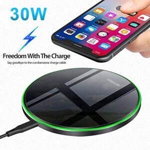 Wireless Charger, Qi-Certified 30W Max Wireless Charging Pad Compatible with Samsung Galaxy S23/S22/S21/S21 Ultra/S21+/S20 fe/S20/Note 20/10,Google Pixel,LG,and More