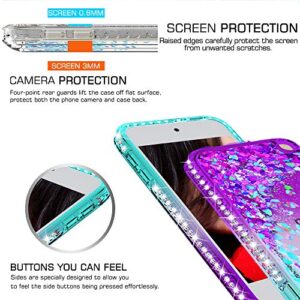 iPod Touch 7th Generation Case, iPod Touch Case 7th/ 6th/ 5th with [2 Pack] Screen Protector for Girls Kids, LeYi Glitter Bling Liquid Cute TPU Clear Phone Case for iPod Touch 7 6 5 (Teal/Purple)